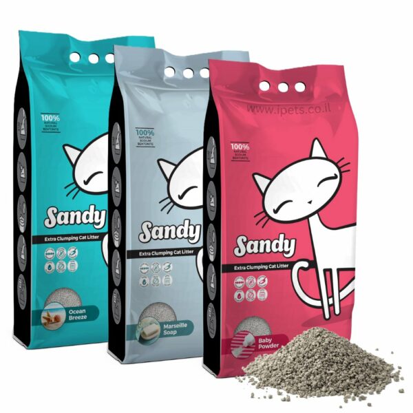 חול לחתולים מחימר בנטוניט עם נתרן טבעי בניחוחות שונים | סנדי - iPets