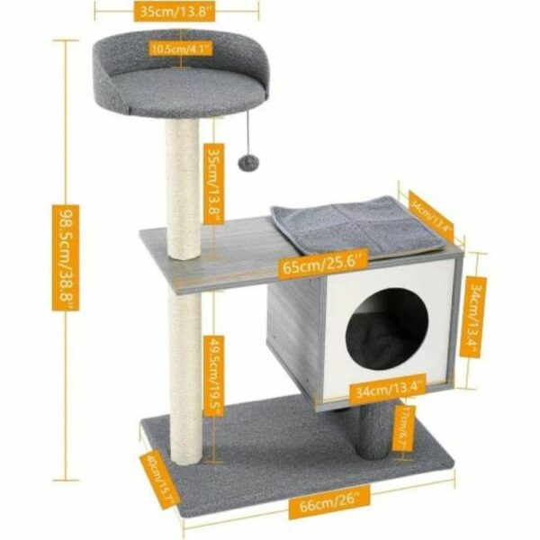 מתקן גירוד 3 מפלסים לחתולים עם בית וחבל סיזל להשחזת ציפורנים - iPets