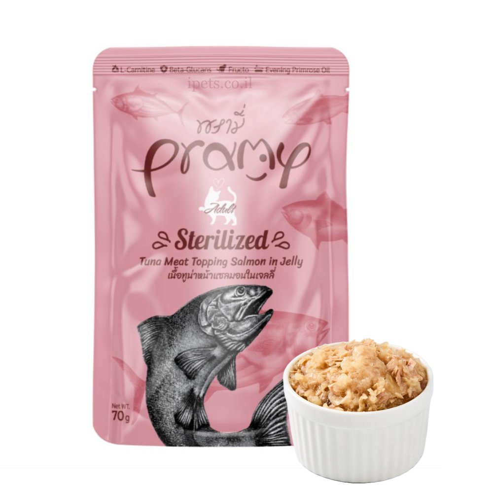 מעדן לחתולים 70 גרם טונה וסלמון על מרקם ג'ל - iPets